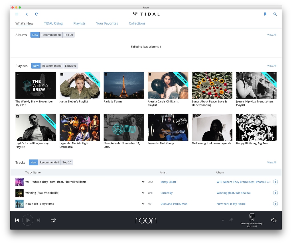 TIDAL New Albums - "Failed To Load Albums :(" Message - Support - Roon Labs Community