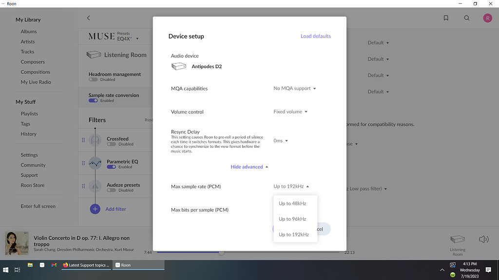 Build 1299 7/19/23 No Upsampling past 192Kbs in the new build? [Solved ...