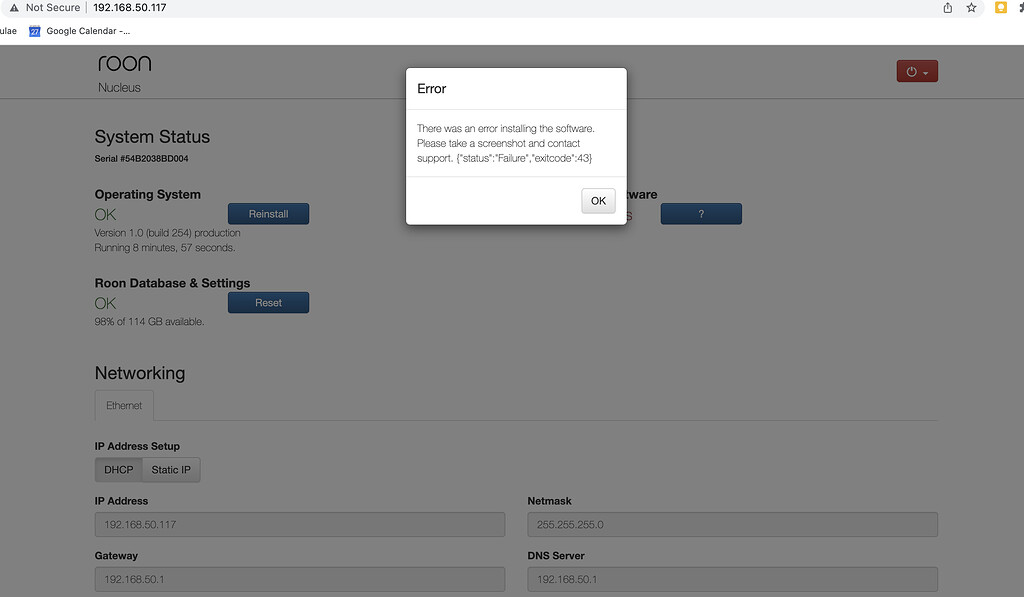 Roon Nucleus Broken, error 43, contact support - Nucleus Support - Roon Labs Community