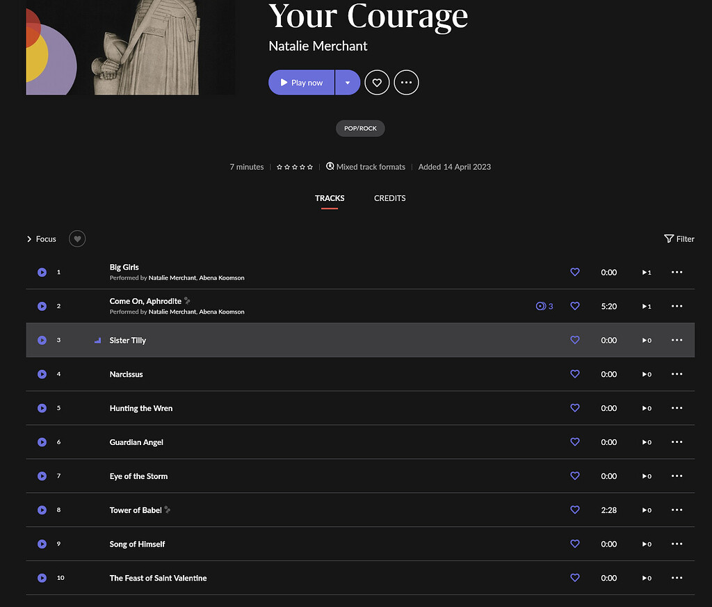Natalie Merchant - Keep Your Courage - Metadata - Roon Labs Community