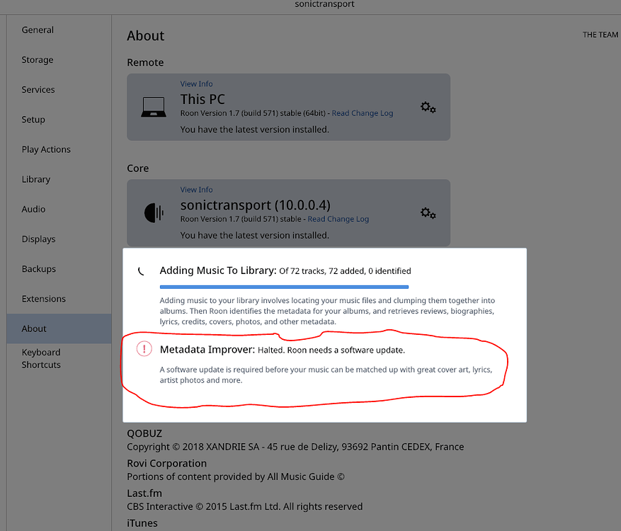 Error Message - Metadata improver halted. Says Roon needs an update but it doesn't - Support ...