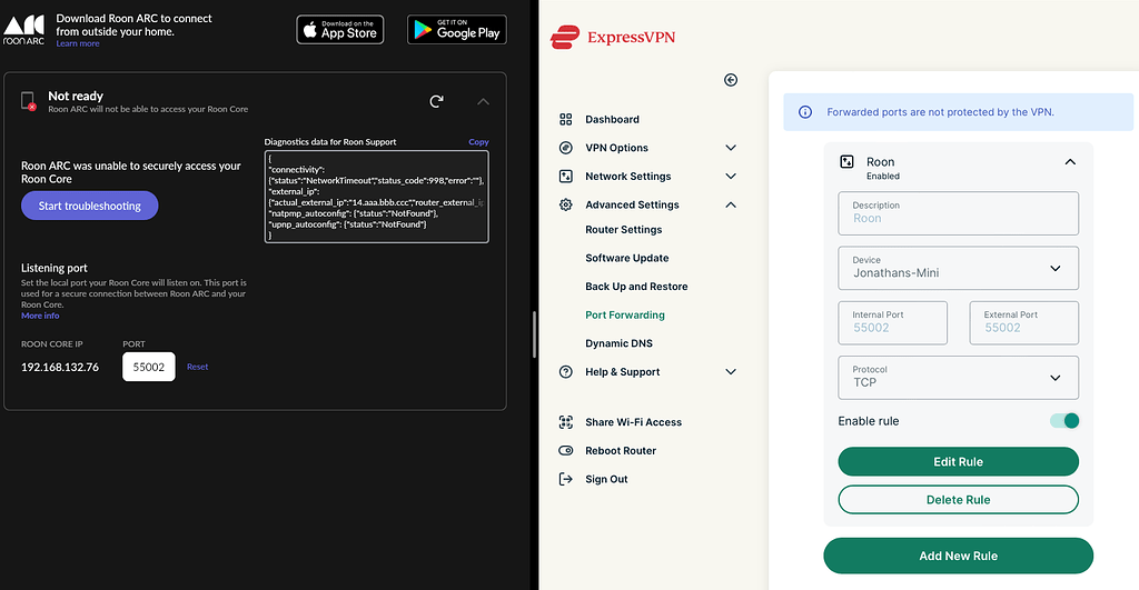 Roon Arc not connecting outside of home network - Support - Roon Labs Community