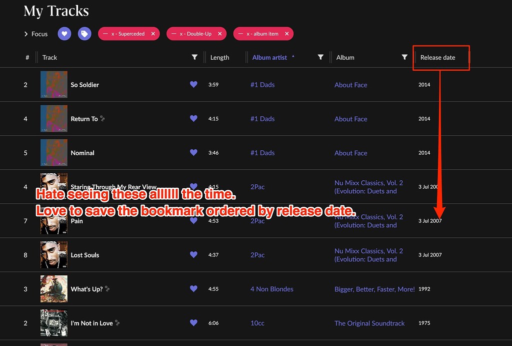 Save order state of a track list to the bookmark - Feature Suggestions - Roon Labs Community