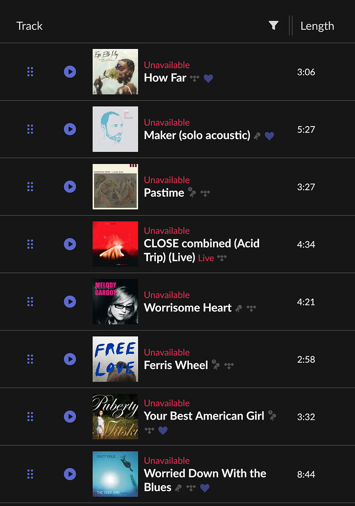 Tidal playlist tracks unavailable - build 1223 - Support - Roon Labs Community