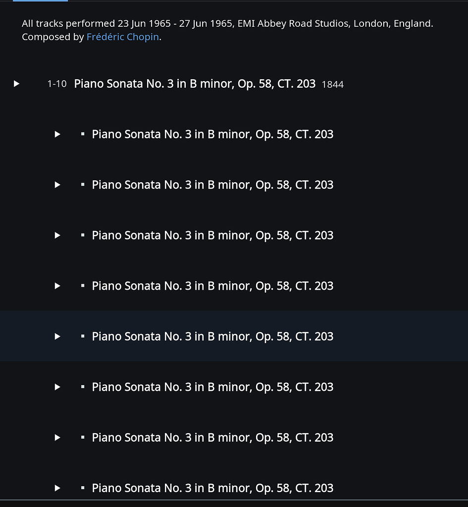 Argerich plays Chopin '65 recording has totally wrong track names - Metadata - Roon Labs Community
