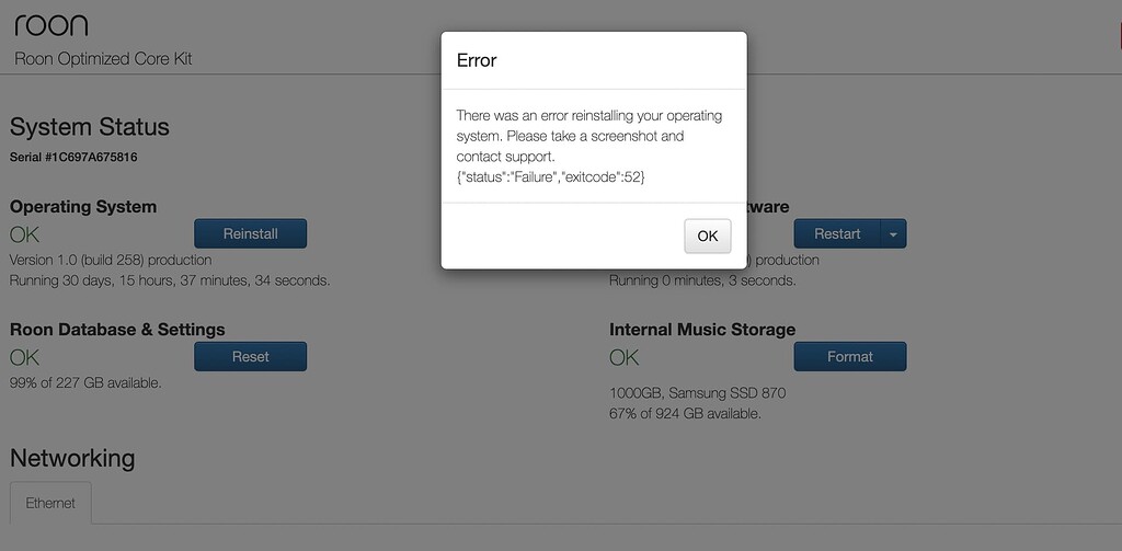 Failed re-install of ROCK OS - Support - Roon Labs Community