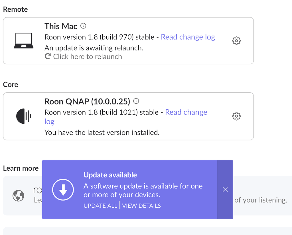 A Software Update is Available - Click here to relaunch Roon 1.8 build 970 - Support - Roon Labs ...