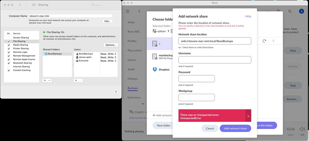 Unable to create a backup on a network share - Support - Roon Labs ...
