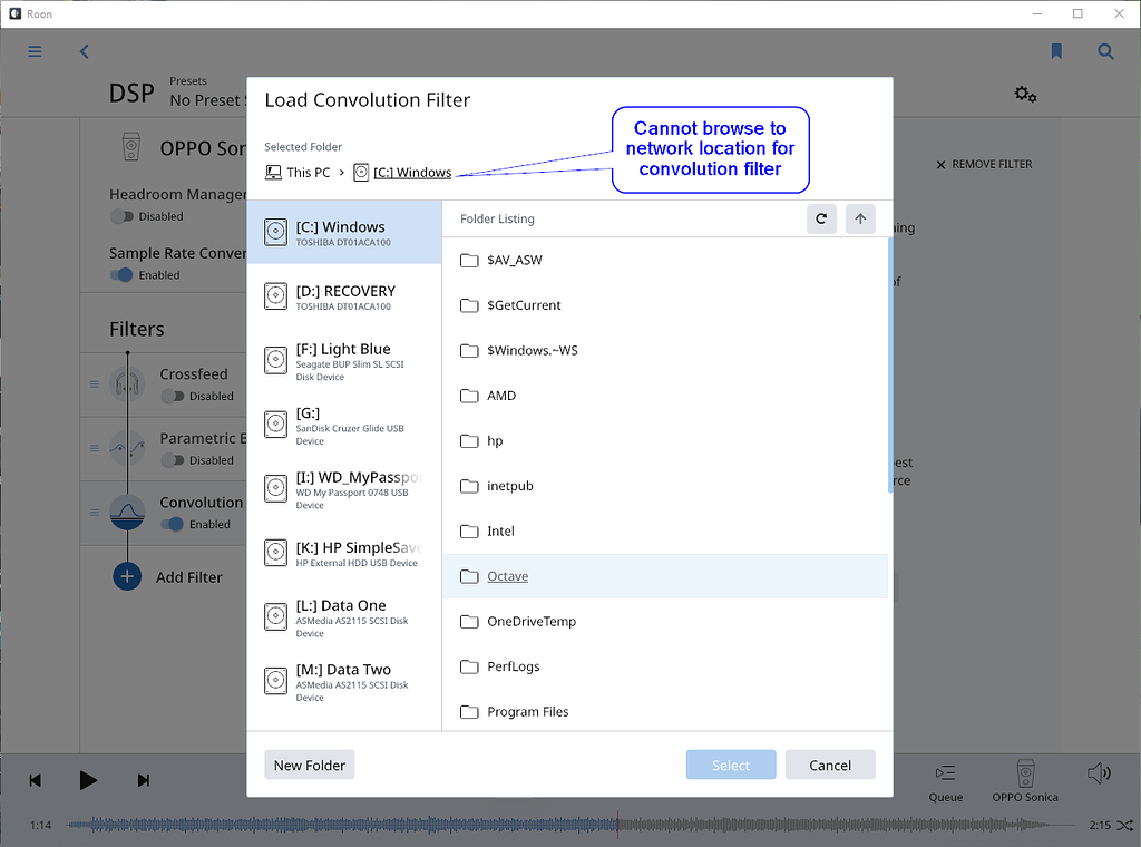 Unable to browse to network for convolution filter directory - Roon ...