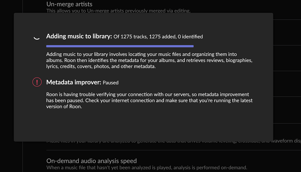 Adding Music to Library & Metadata improver: Paused - Support - Roon Labs Community