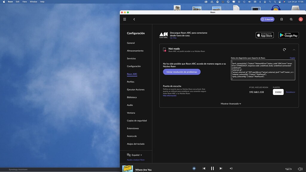 Arc Not Connecting To Roon Core On Synology Nas Arc Port Forwarding Help Roon Labs Community