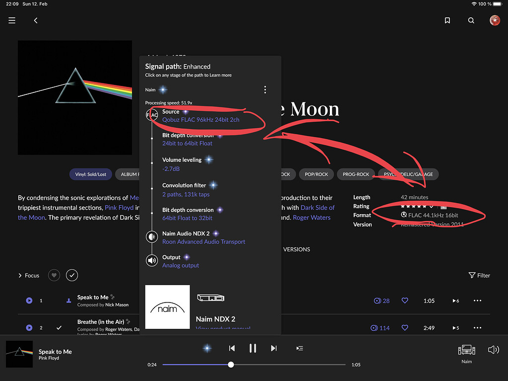 Dark Side of the Moon: Format different in description vs signal path. Qobuz and Tidal - Roon ...