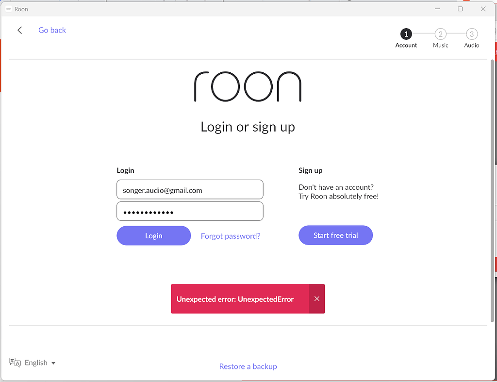 Unexpected Error Unexpectederror At Login Connecting To Roon 18 Core Support Roon Labs 