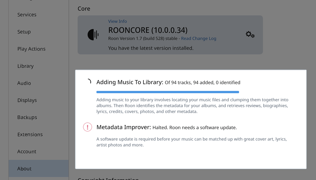 Issue ez-33: roon core is the latest version, yet the Metadata Improver ... Issue ez-33: roon core is the latest version, yet the Metadata Improver ...
