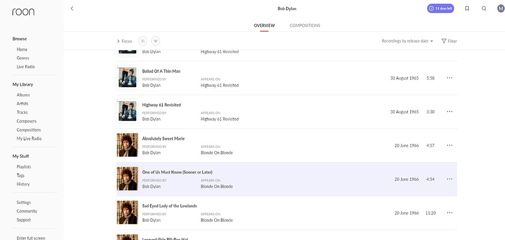 Order of Tracks in Artist View - Roon Software Discussion - Roon Labs ...