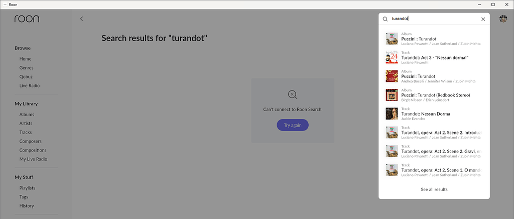 "Can't Connect to Roon Search" back again - Support - Roon Labs Community