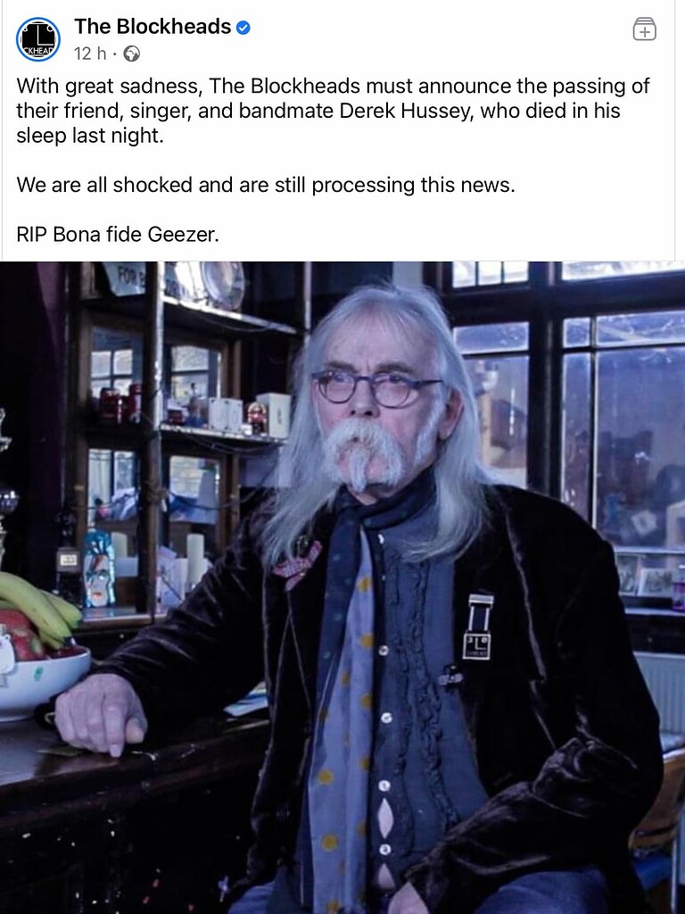 RIP Derek Hussey … Sad news… For Blockheads Music Fans - Artists - Roon ...