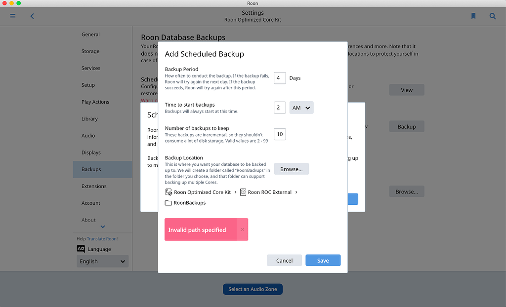 Backup: Invalid Path Specified - Support - Roon Labs Community