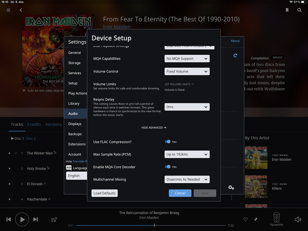 Use FLAC compression, in Device Setup - Roon Software Discussion - Roon Labs Community