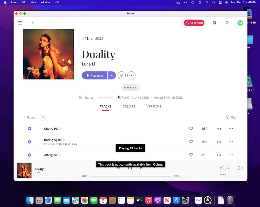 This track not currently available from Qobuz. However, will play via Qobuz - Support - Roon ...