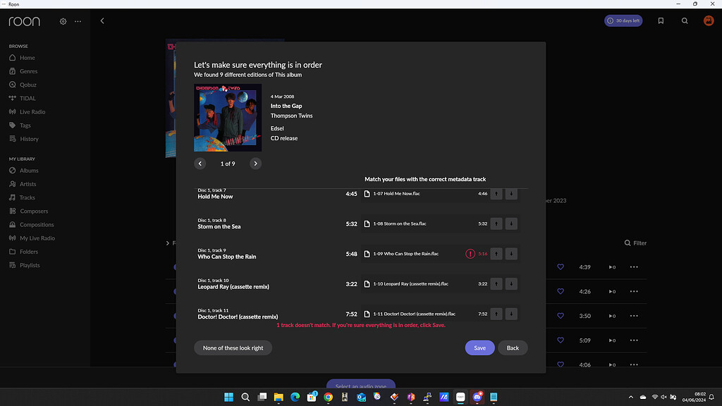 Into The Gap - Incorrect MetaData track length wont identify album - Metadata - Roon Labs Community