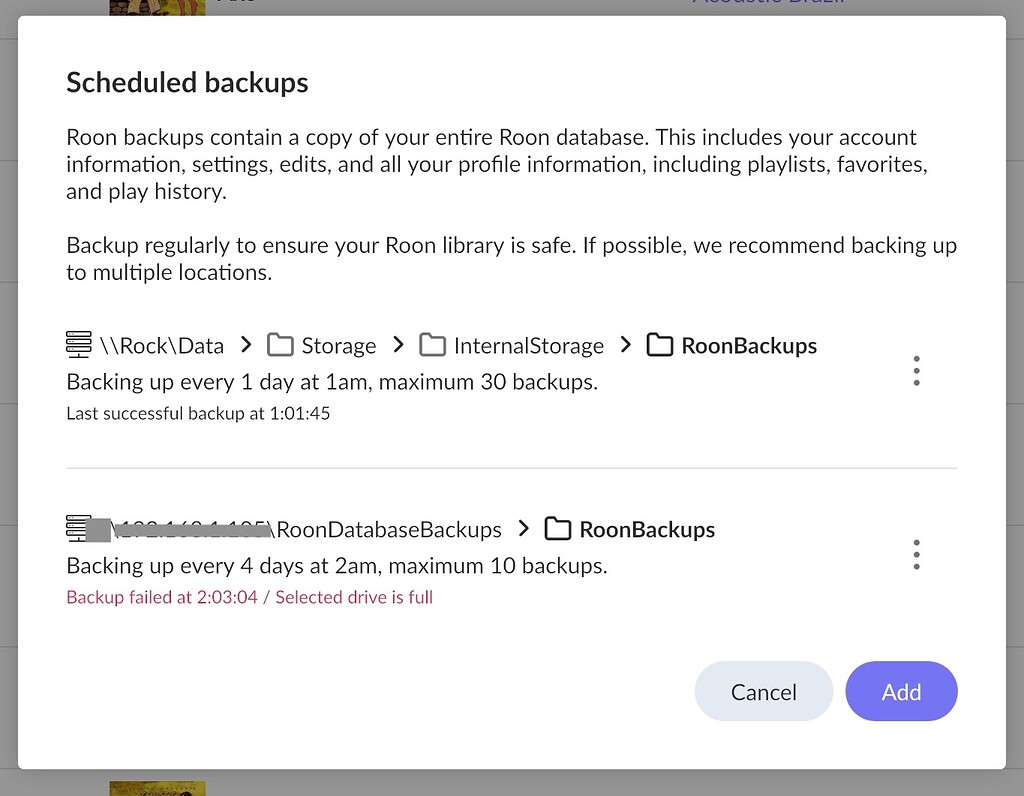 Roon Backup to mac fails after one Backup with Backup Drive Full ...