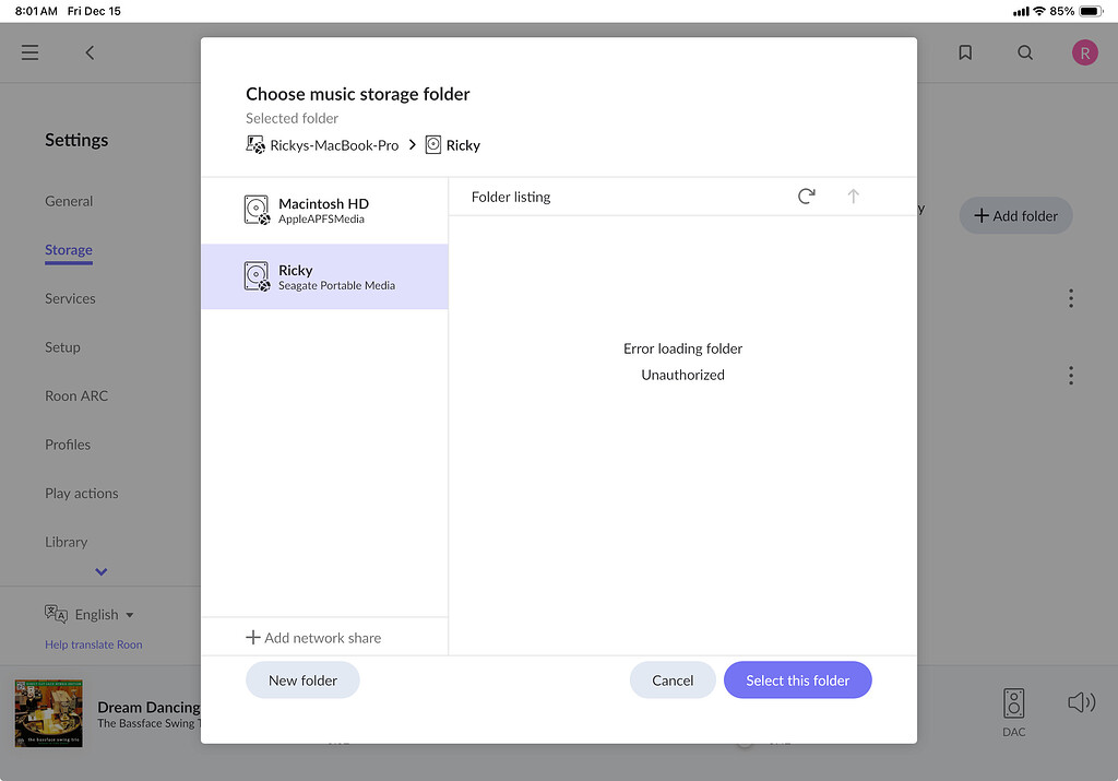 Unauthorized Folder Error Message - Support - Roon Labs Community