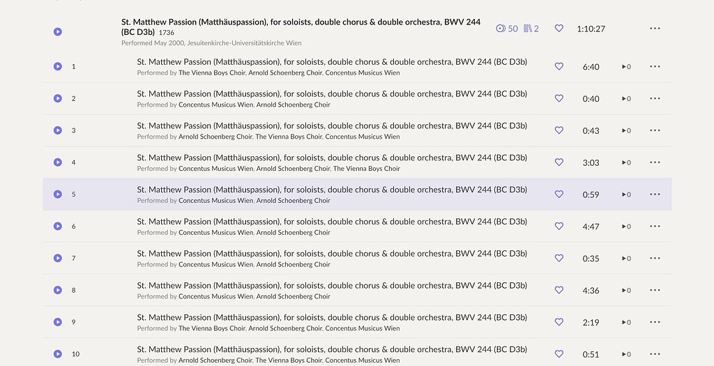 Incorrect track metadata for Nikolaus Harnoncourt Bach: Matthäus-Passion - Metadata - Roon Labs ...