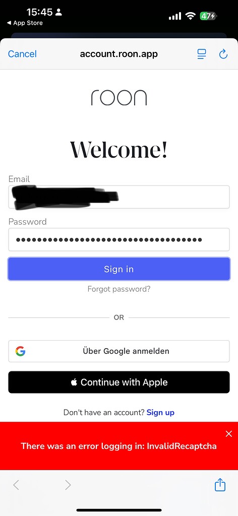Unable to log in on iOS (ref#RJGYKA) - Support - Roon Labs Community