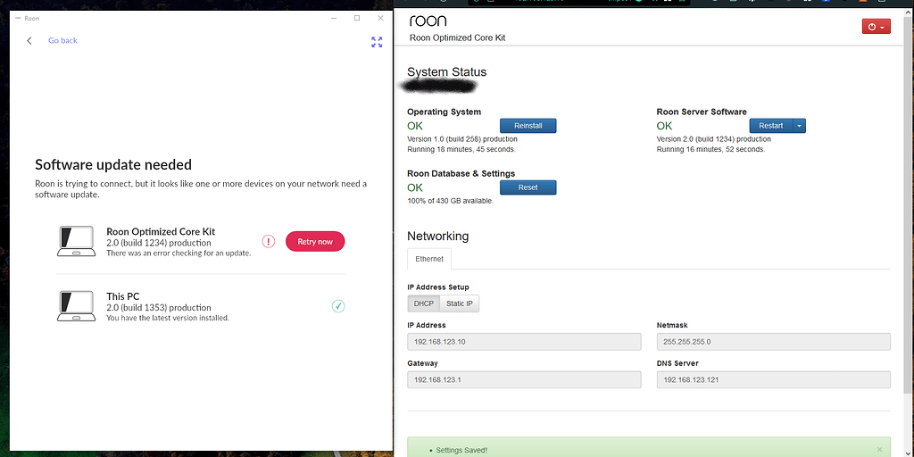 Cannot Connect to Roon Server or Update (ref#7ONJF1) - Support - Roon Labs Community