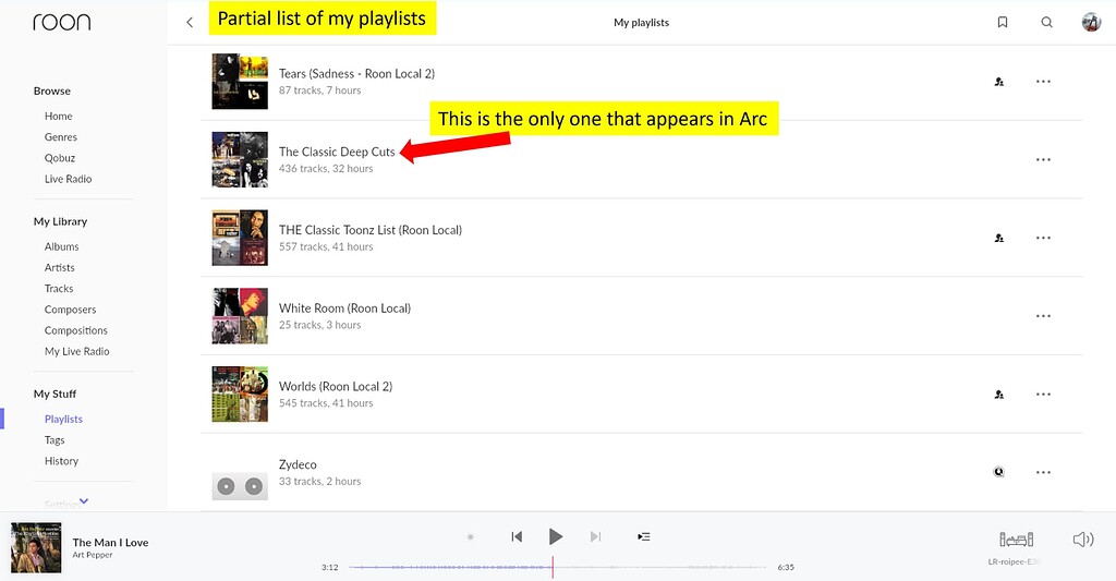 Why Am I Not Seeing My Roon Playlists on ARC - Roon Software Discussion - Roon Labs Community