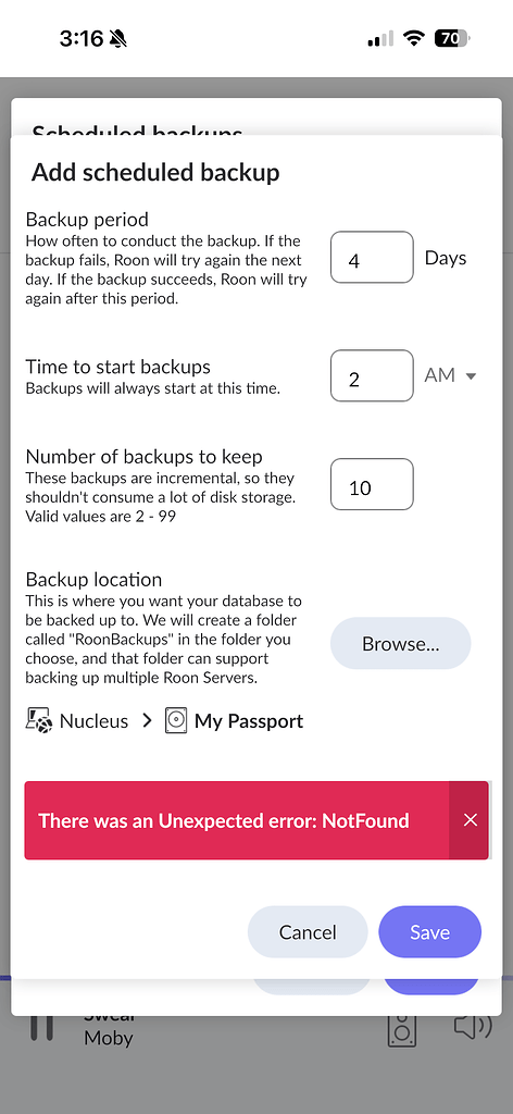 Roon Backup Failures and Error Messages (ref#PIWSDN) - Support - Roon ...