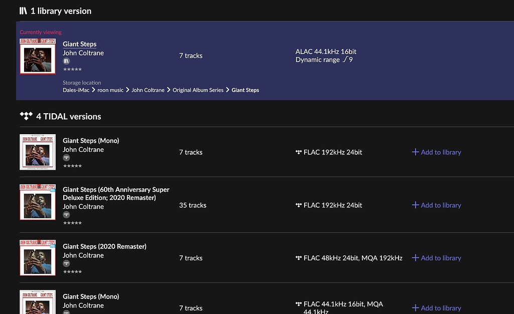 Tidal Versions Before and after adding to library - TIDAL - Roon Labs Community
