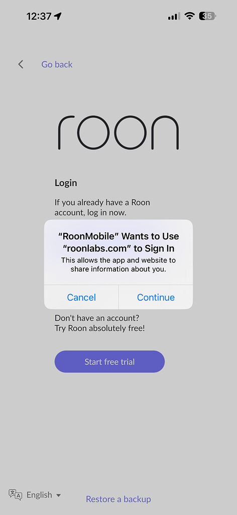 Issue with linking and logging into Roon from IOS app (ref#IL3D42 ... Issue with linking and logging into Roon from IOS app (ref#IL3D42 ...