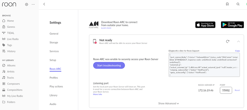 Local Roon ARC fail to connect to local server but success from local network - ARC: Port ...