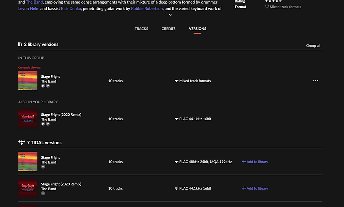Tidal "Mixed Track Formats" for albums in Library - Roon Software Discussion - Roon Labs Community
