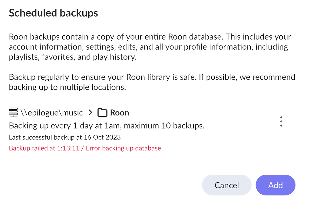Database backup issues - Support - Roon Labs Community