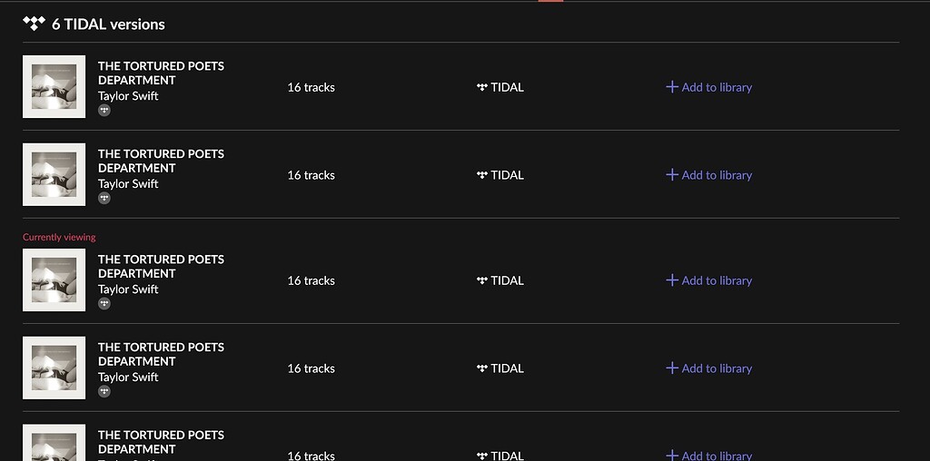 Taylor Swift: six versions, four identical - TIDAL - Roon Labs Community
