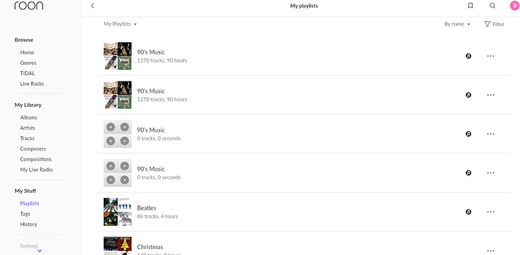 Unable to delete Roon-made Playlists both all my library and mixes with ... Unable to delete Roon-made Playlists both all my library and mixes with ...