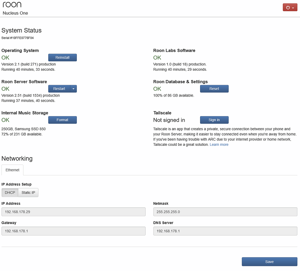 New Nucleus One stuck at "Intitalizing" after installing Backup from Roon Server on Desktop ...