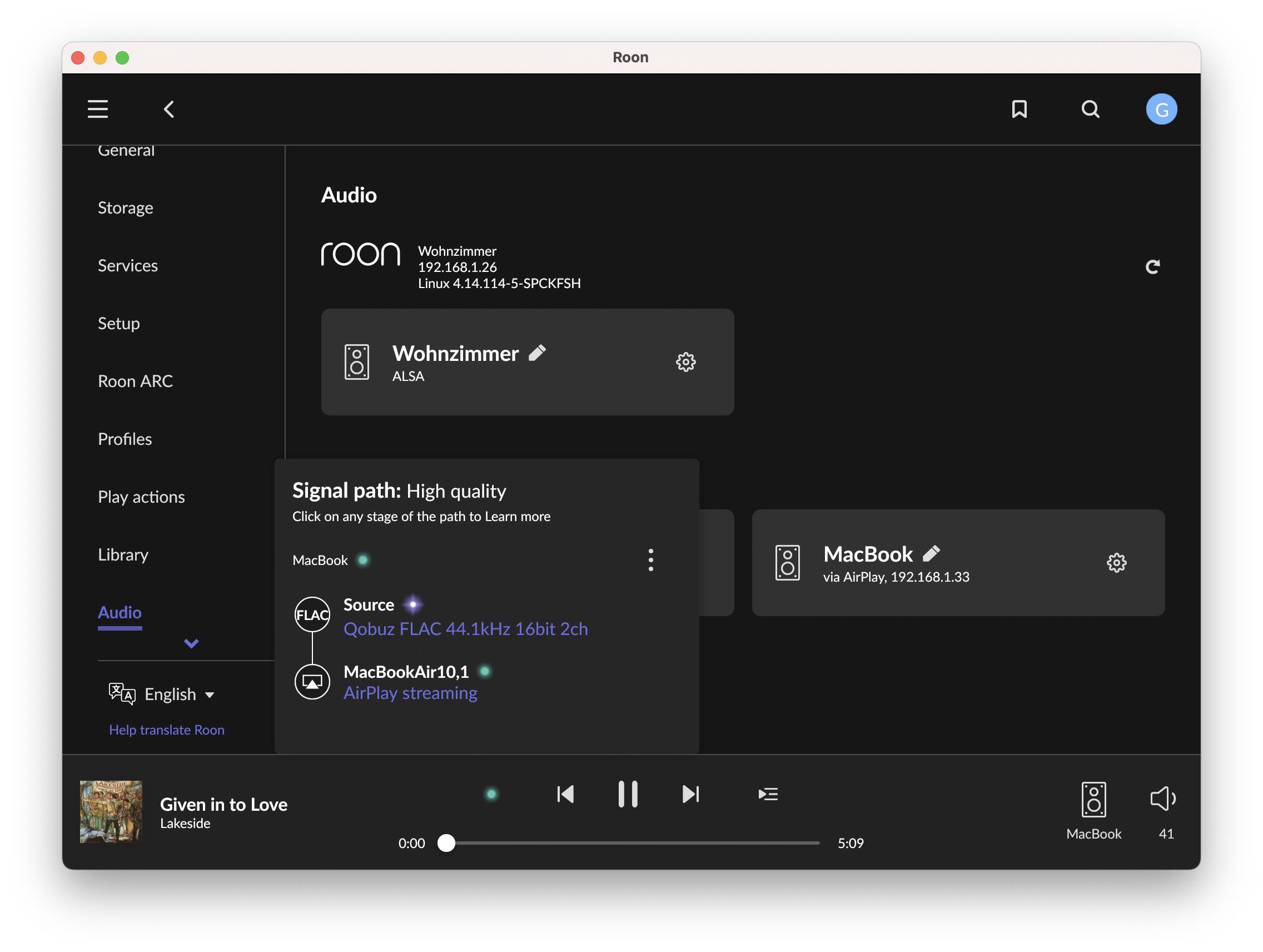 Roon Remote App cannot connect properly to the audio output device on my MacBook Air M1 ...