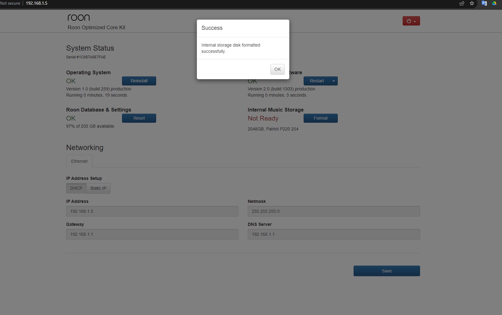 Internal Music Storage "NOT READY" after format? - ROCK - Roon Labs ...