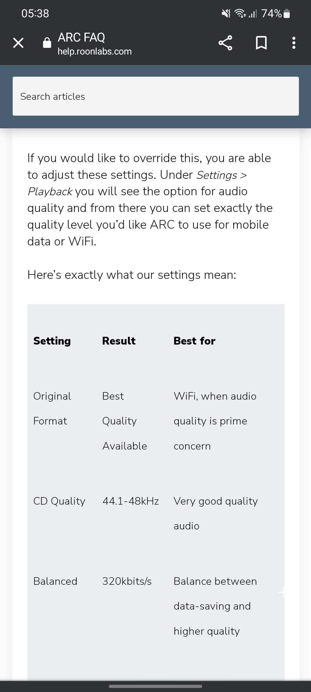 Arc sound quality setting when using cellular data [Implemented] - Feature Suggestions - Roon ...