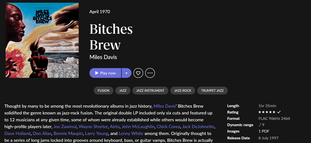 Bitches Brew metadata - Metadata - Roon Labs Community