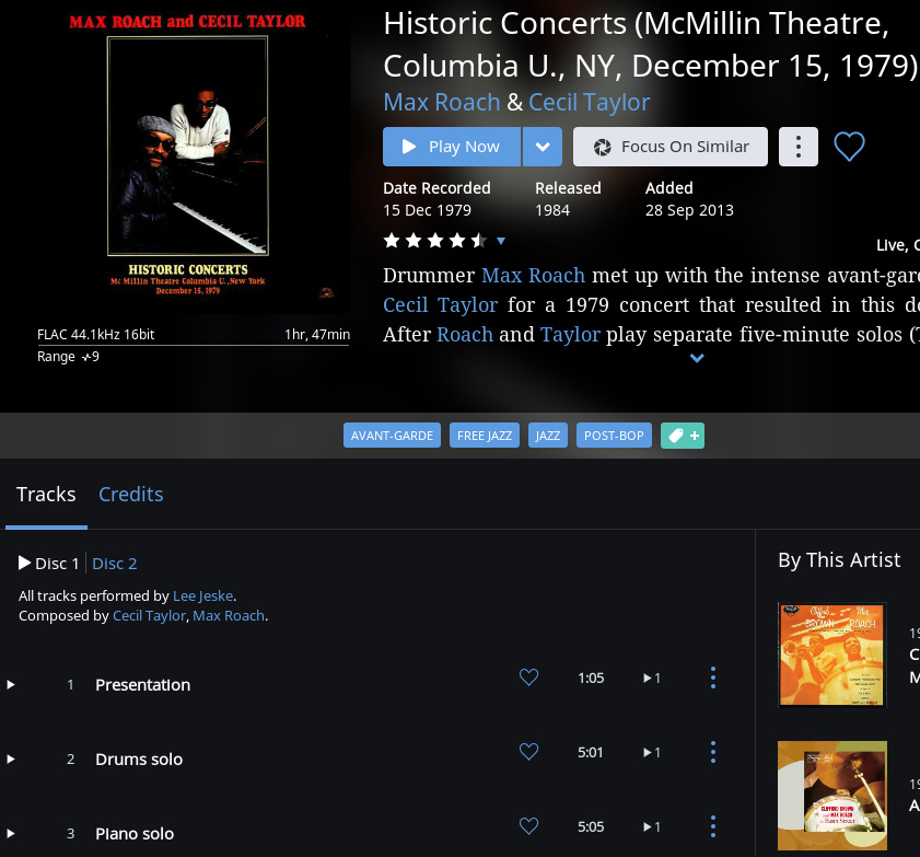 Taylor/Roach hystoric concert - Metadata - Roon Labs Community