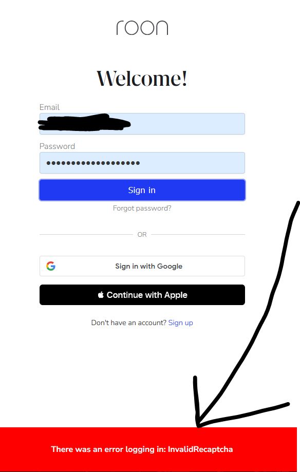 New server - cannot log in - error: InvalidRecaptcha - Support - Roon ...