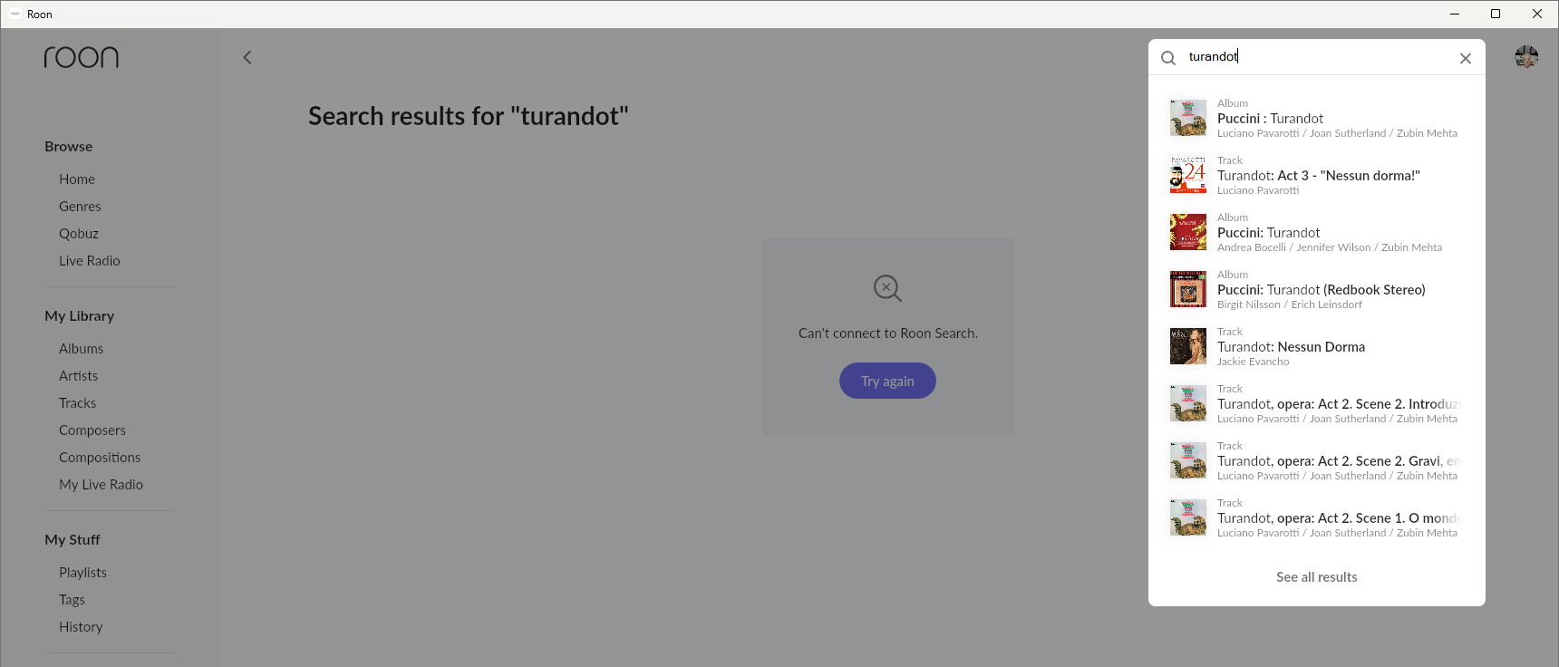 "Can't Connect to Roon Search" back again - Support - Roon Labs Community