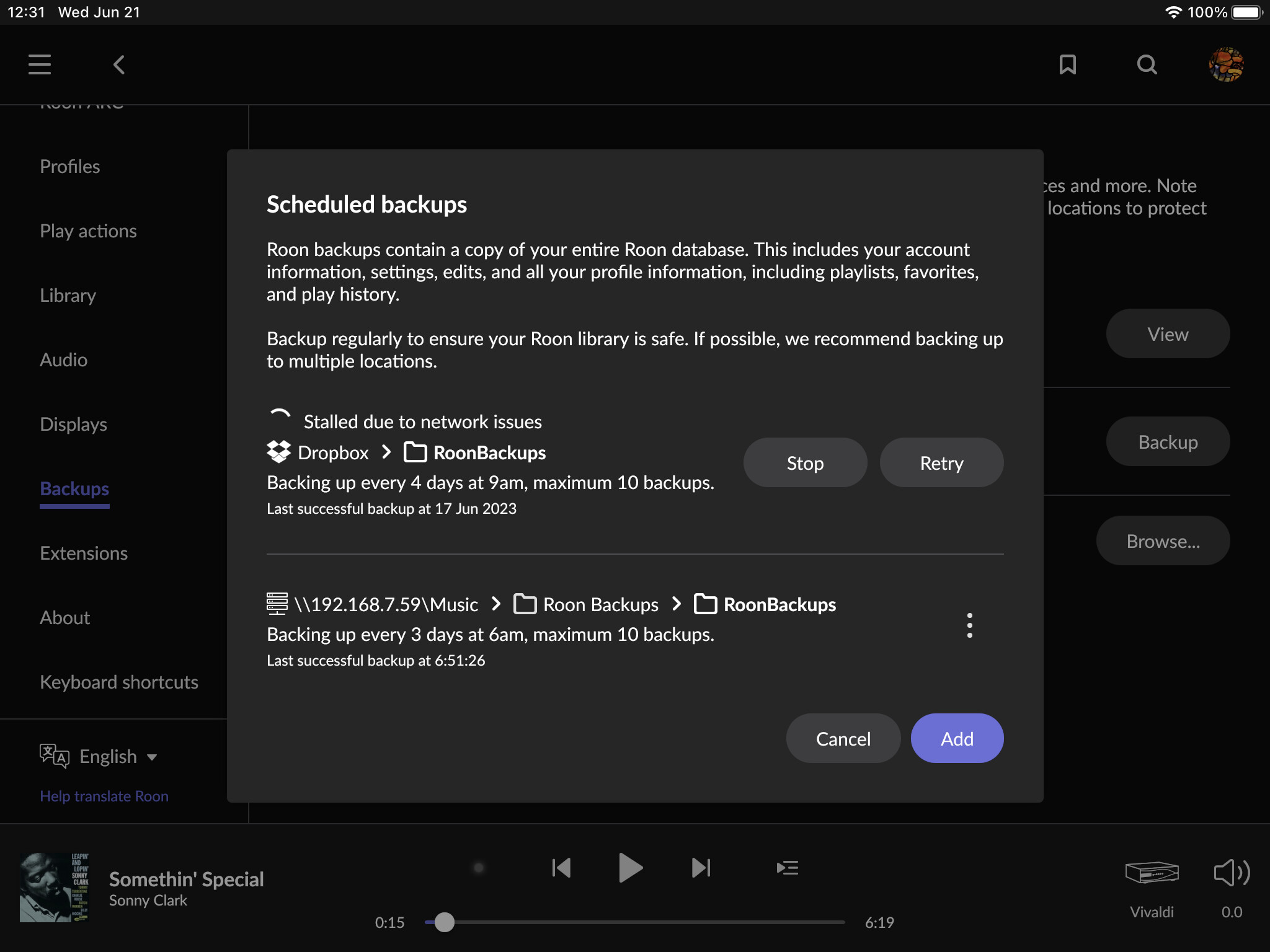 Backups failing during Snapshotting phase - Support - Roon Labs Community
