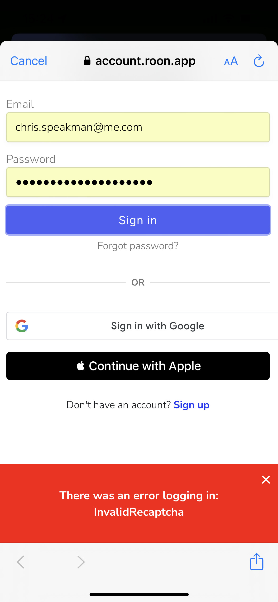 Cannot login on Roon App on iPad [Invalid ReCaptcha?] - Support - Roon Labs Community