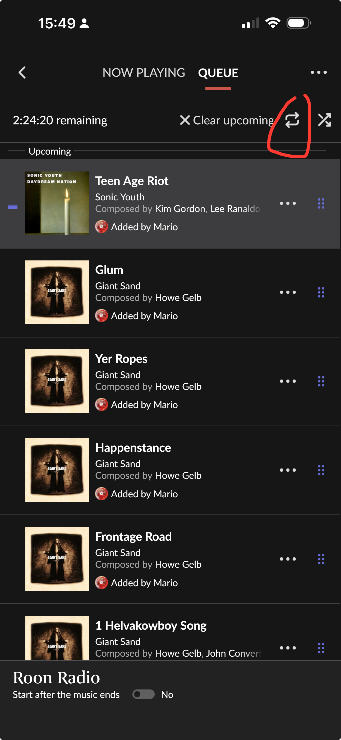 Roon repeats a single song instead of playing full album (ref#FT5R4J ...